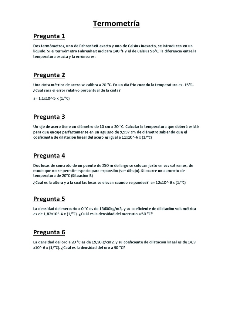 Ejercicios y Practica de Termometria | PDF | Acero | Tierra