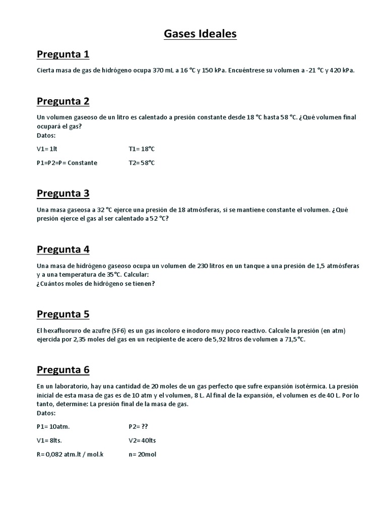 Ejercicios de Gases Ideales | PDF | Gases | Mole (Unidad)