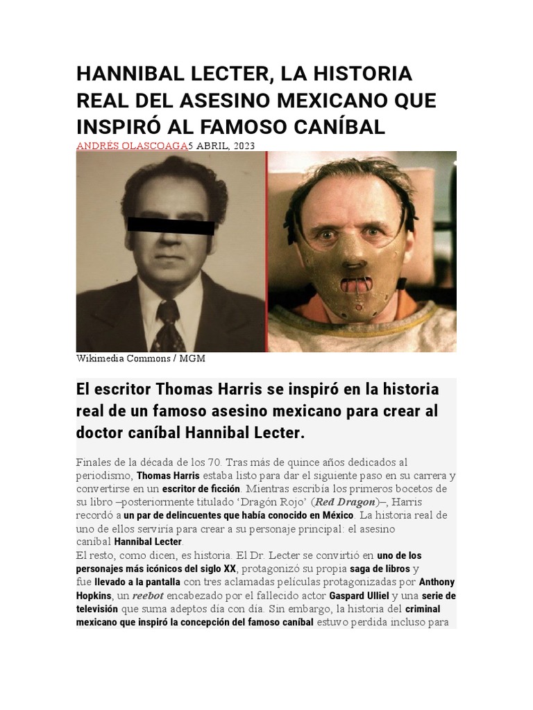 Hannibal Lecter, La Historia Real Del Asesino Mexicano Que Inspiró Al ...