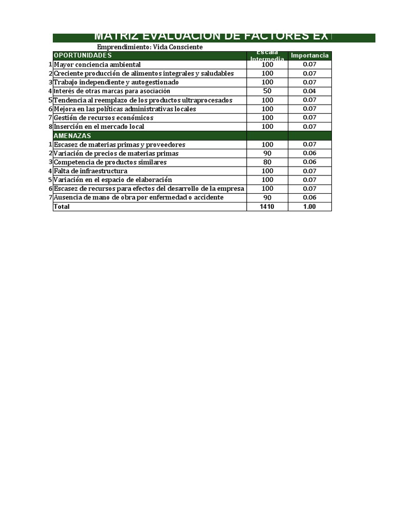Matriz Evaluación de Factores Externos: Oportunidades Importancia ...