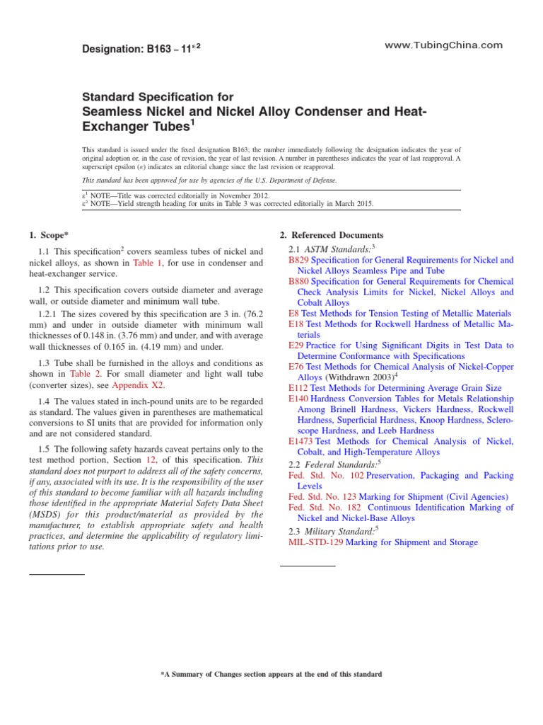Astm B163 | PDF | Pipe (Fluid Conveyance) | Strength Of Materials
