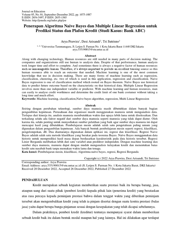 Penerapan Algoritma Naive Bayes Dan Multiple Linea | PDF | Komputer