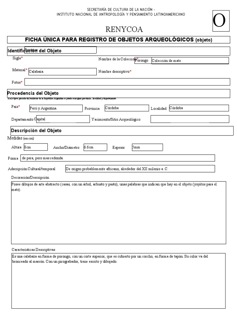 Ficha Única para Objetos Arqueológicos | PDF