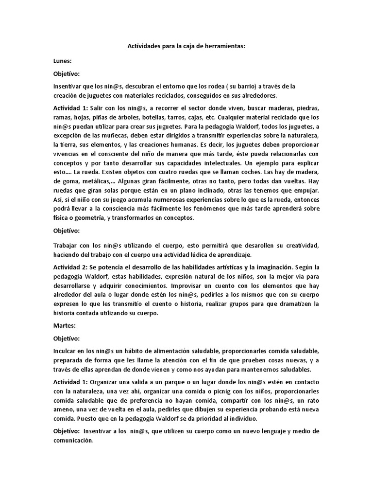 Actividades para La Caja de Herramientas | PDF | Juguetes | Waldorf ...