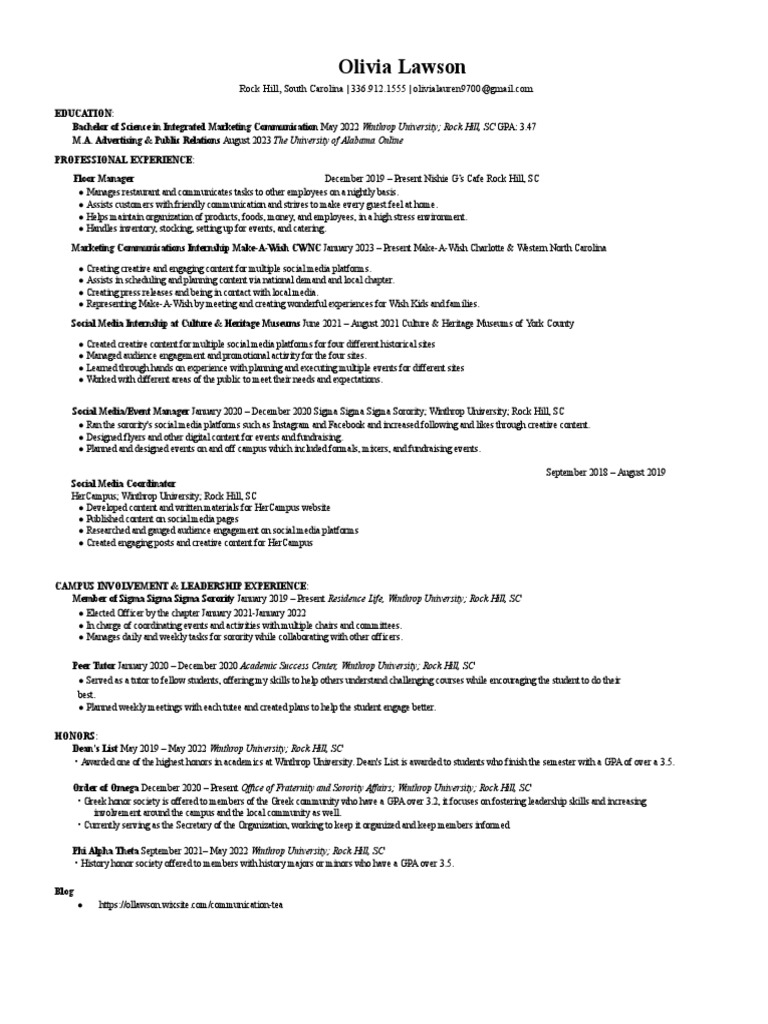 Olivia-Lawson Resume | PDF | Fraternities And Sororities | Communication