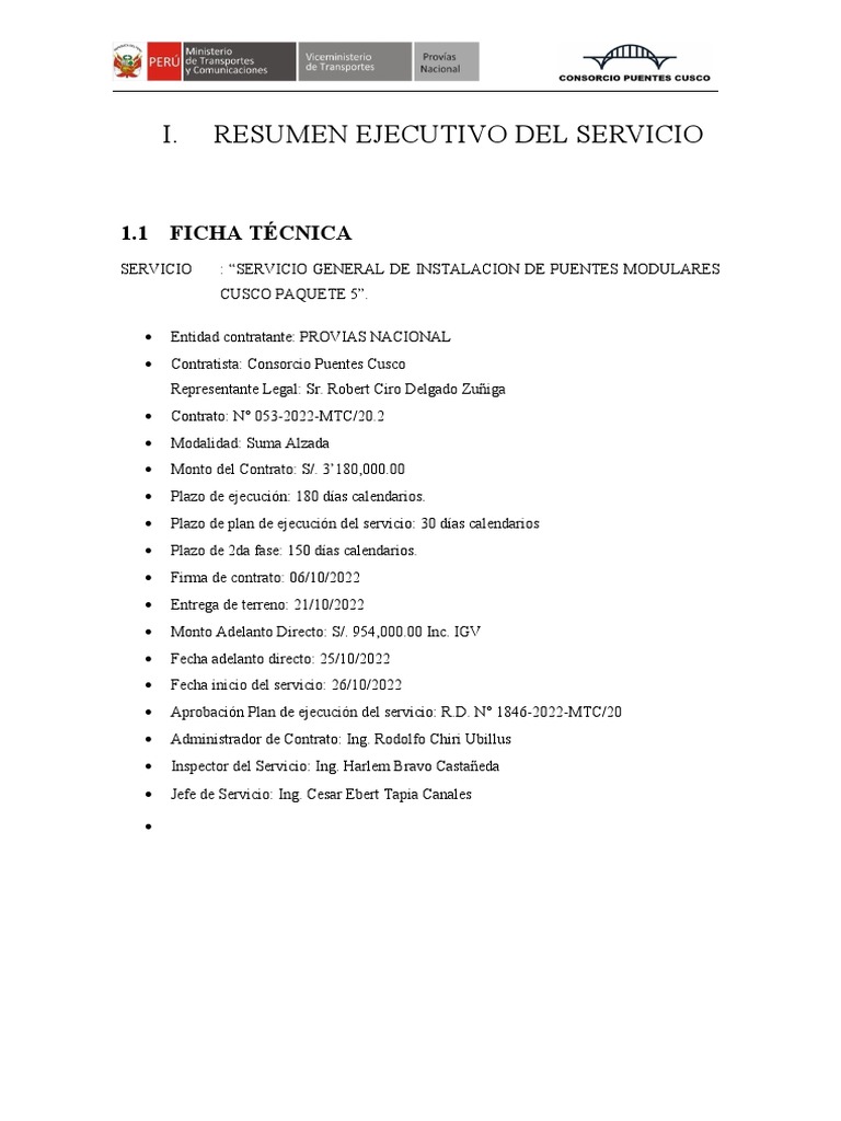 I. Resumen Ejecutivo Del Servicio: 1.1 Ficha Técnica | PDF | Infraestructura | Ingeniería de ...