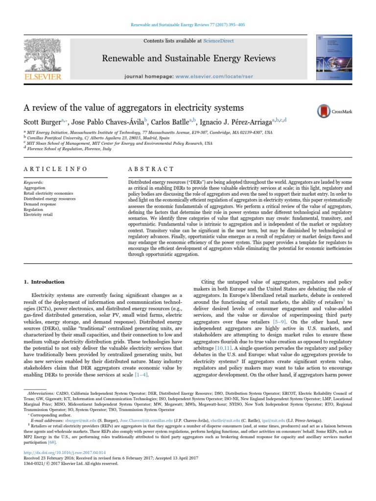 A Review of The Value of Aggregators in Electricity Systems | PDF ...