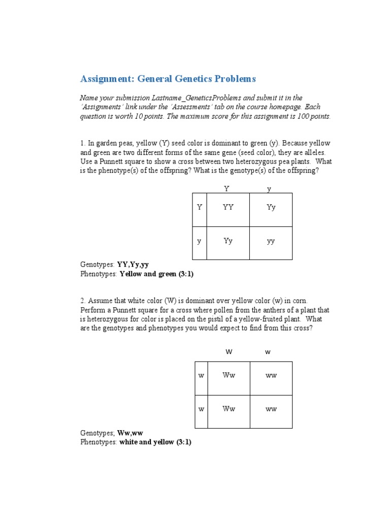 Unit8 - GeneticsProblems - Assignment Key | PDF | Genotype | Dominance ...