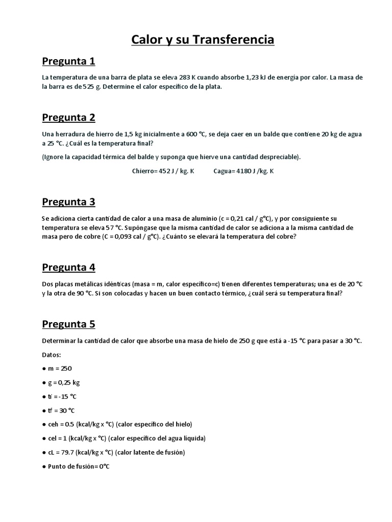 Calor y Transferencia Térmica: 12 Problemas Resueltos de Calorimetría | PDF | Calor | Caloría