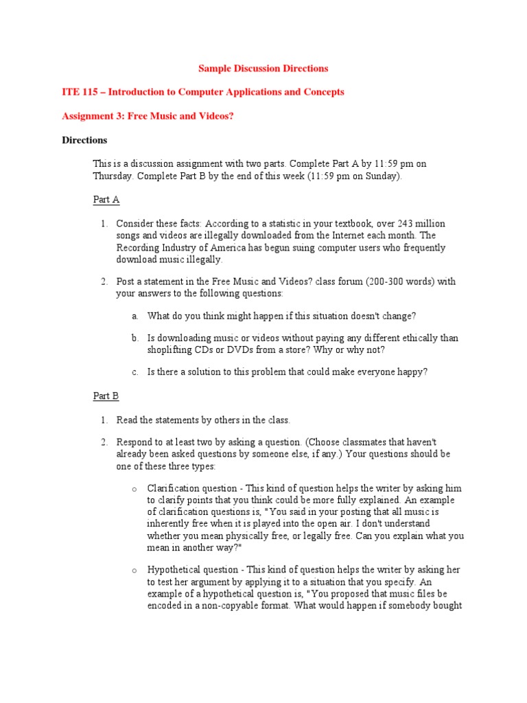 Sample Discussion Directions ITE 115 - Introduction To Computer Applications and Concepts ...