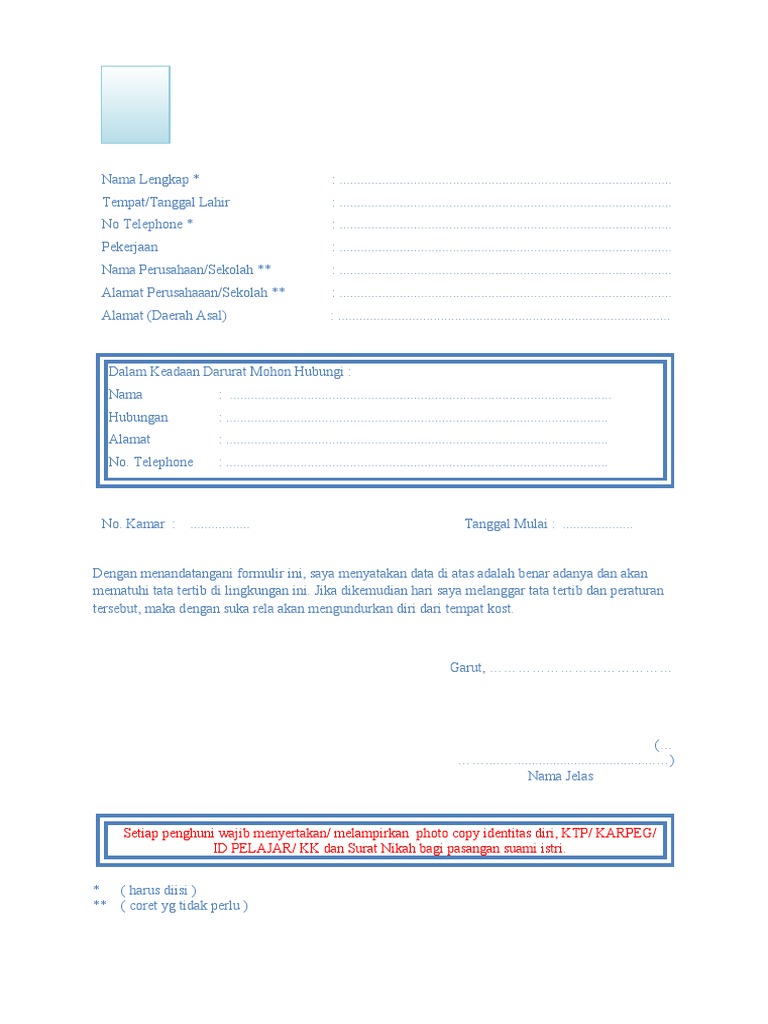 Formulir Kos Kosan 2016 | PDF