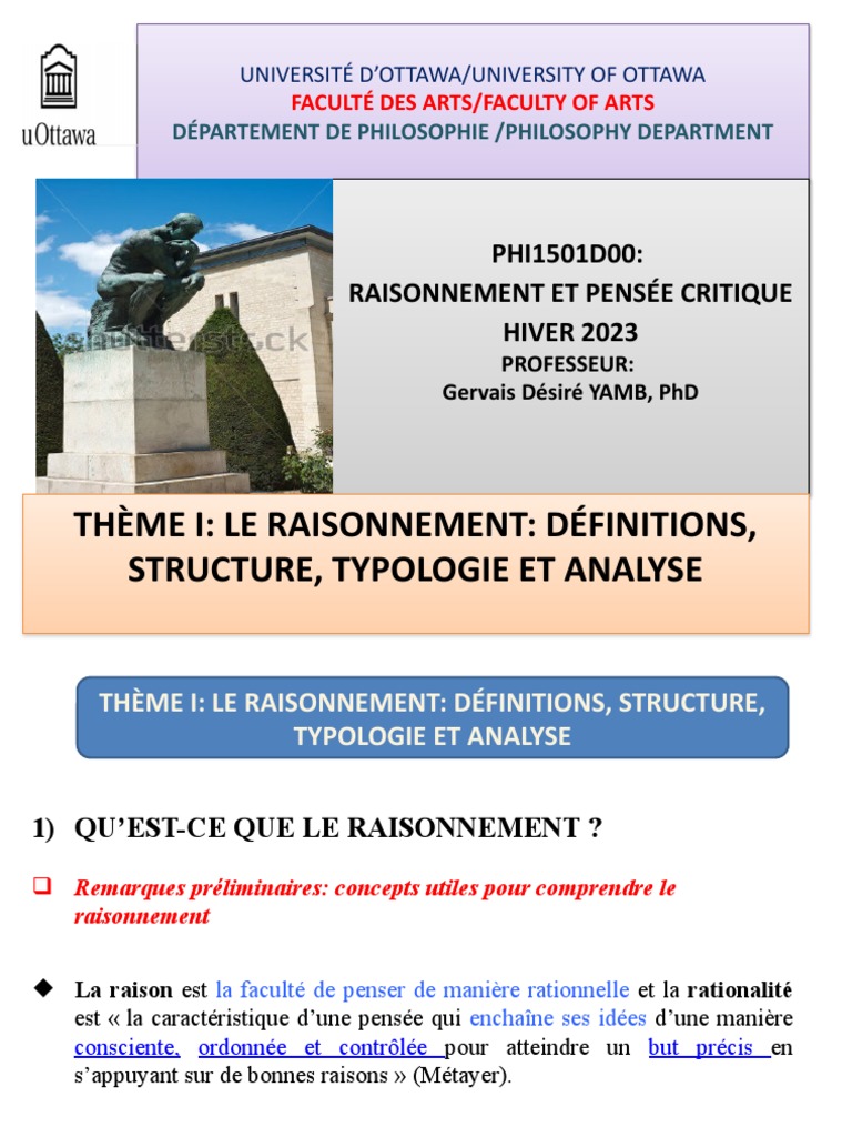 Thème I: Le Raisonnement: Définitions, Structure, Typologie Et Analyse ...