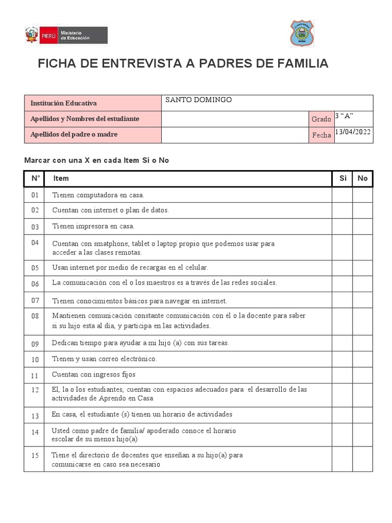 Ficha de Entrevista A Padres de Familia | PDF | Internet | Informática