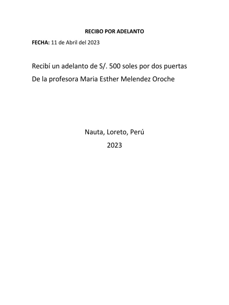Recibo Por Adelanto | PDF