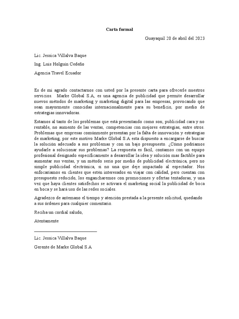 Carta Formal | PDF | Marketing | Publicidad