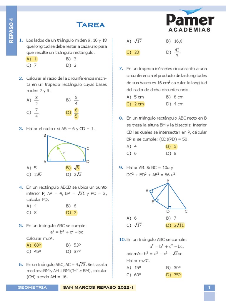 Geom - R4 - Relaciones Métricas en La Circunferencia, Triángulos, Rectángulos y Triángulos ...