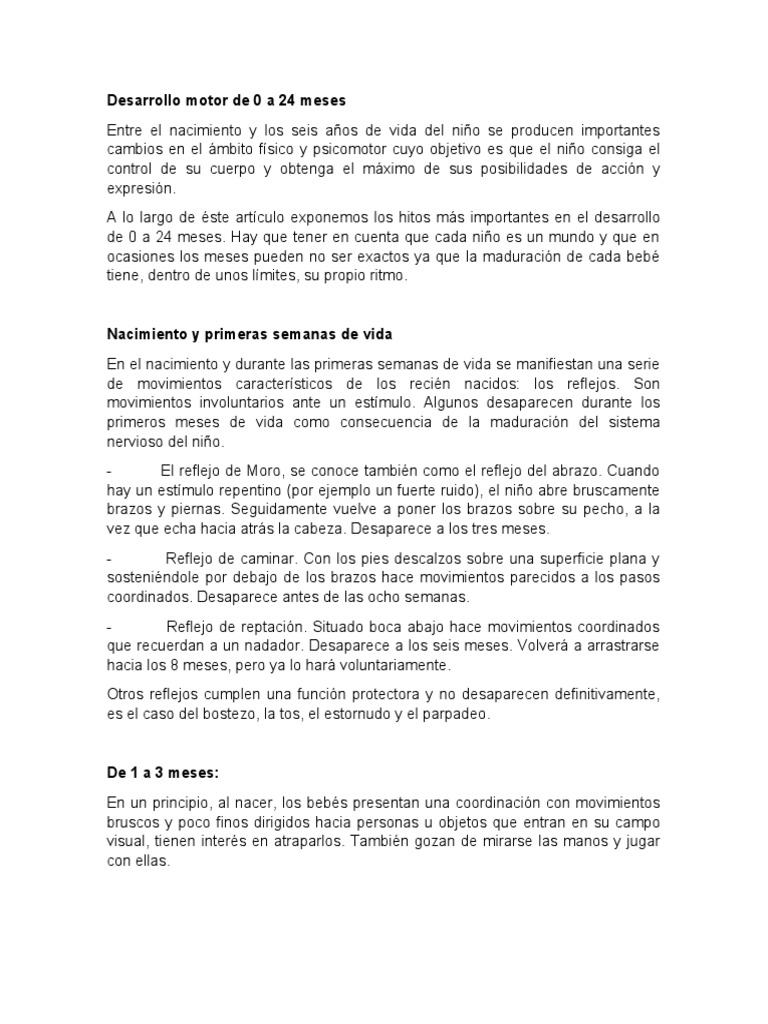Desarrollo motor de 0 a 24 meses | PDF | Salud y bienestar