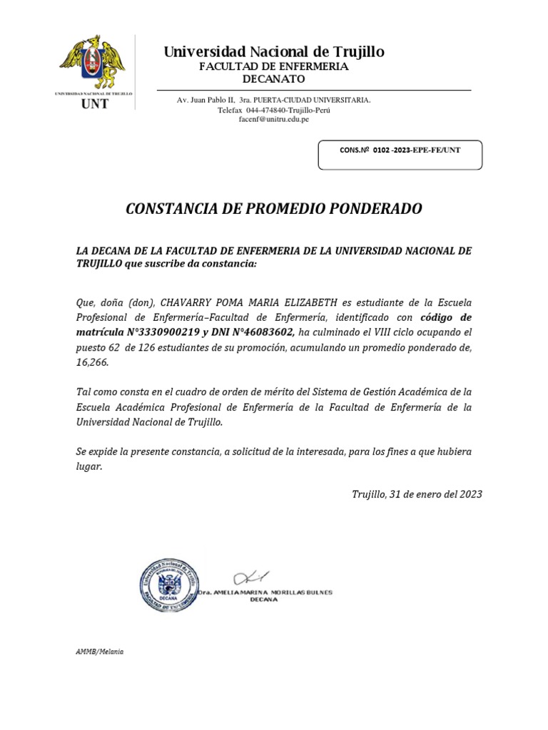 Constancia de Promedio Ponderado | PDF