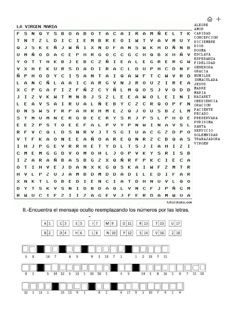 Sopa de Letra de La Virgen | PDF