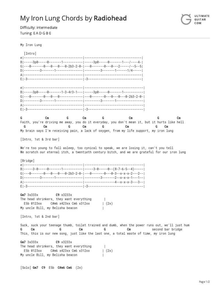 My Iron Lung Chords (Ver 2) by Radioheadtabs at Ultimate Guitar Archive ...