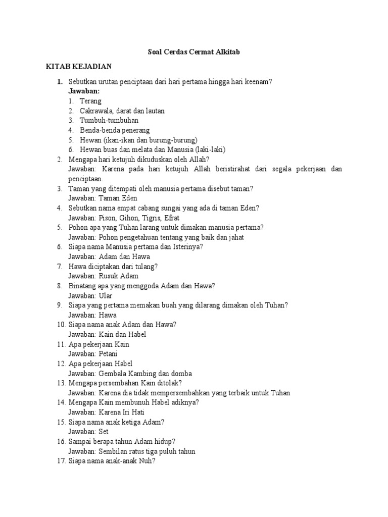 Soal Cerdas Cermat Alkitab | PDF