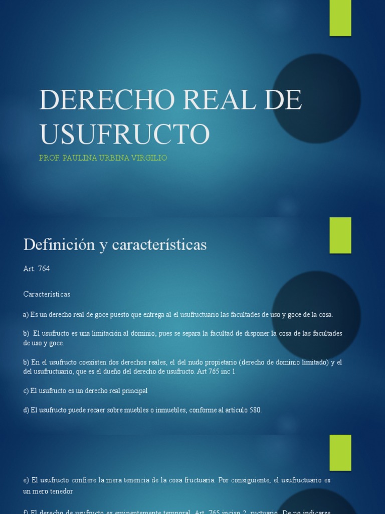 Derecho Real de Usufructo | PDF | Propiedad | Donación