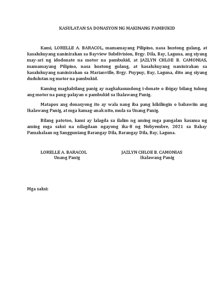 Kasulatan Sa Donasyon NG Makinang Pambukid | PDF