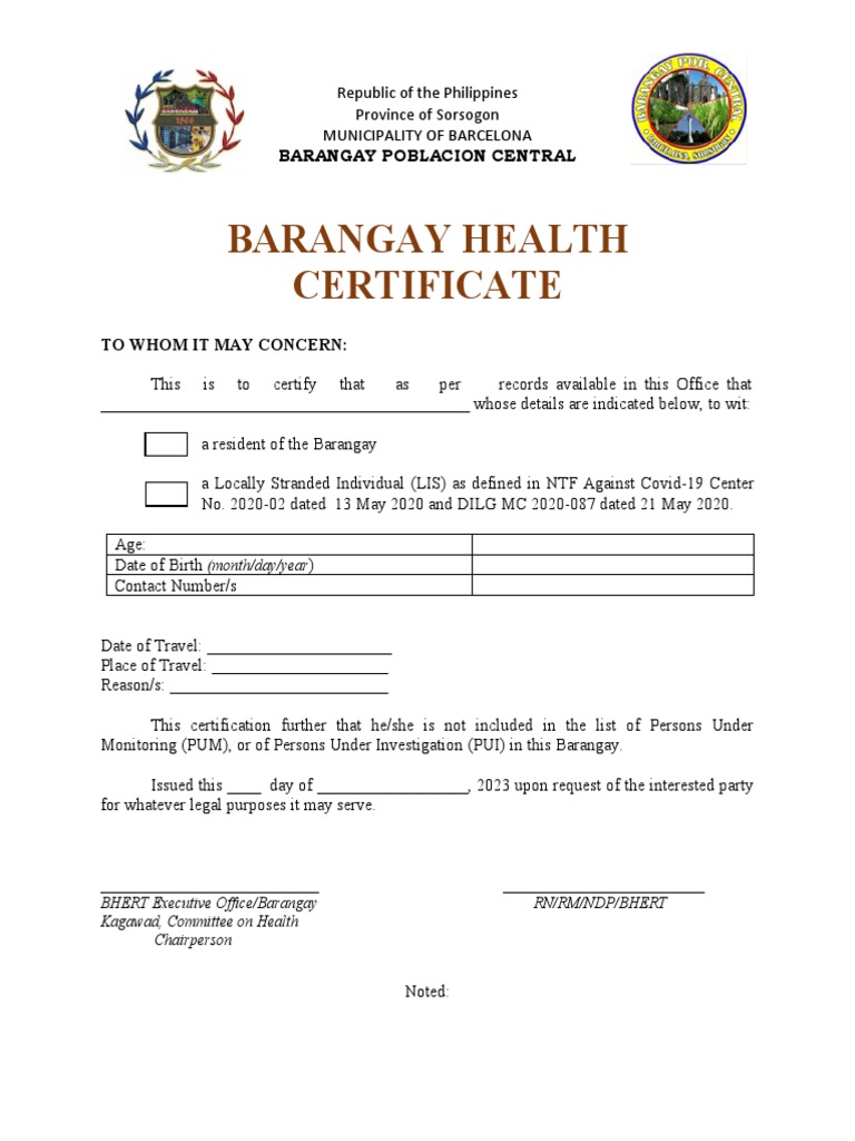 Health Certificate | PDF