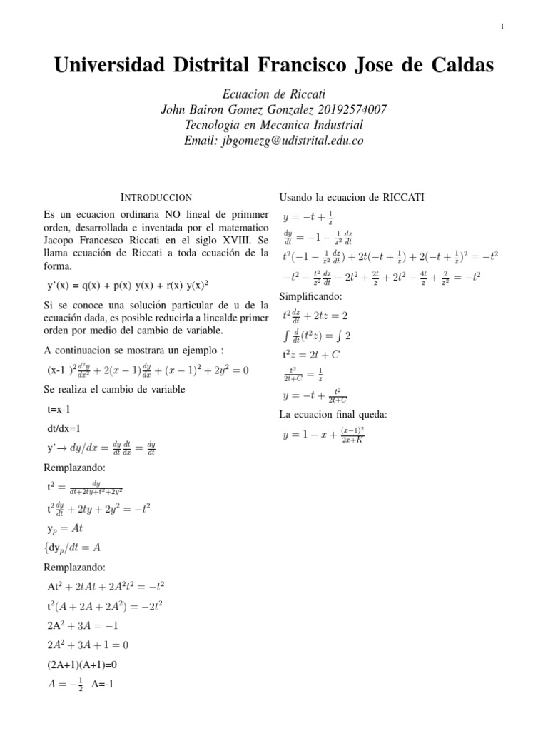 Ecuacion de Riccati | PDF | Ecuaciones | Conceptos matemáticos