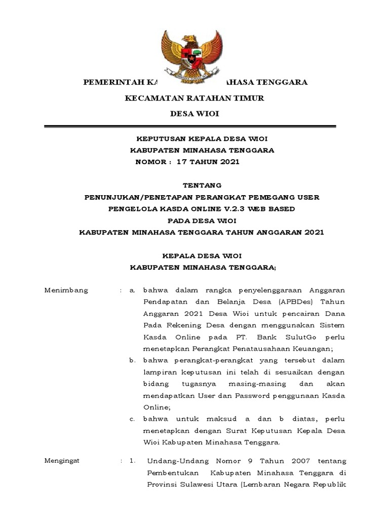 Pemerintah Kabupaten Minahasa Tenggara Kecamatan Ratahan Timur Desa ...
