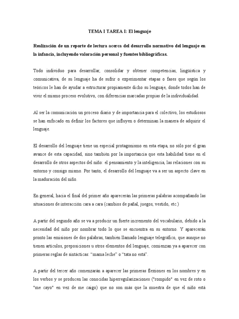 TEMA I TAREA I El Lenguaje | PDF | Aquisición de idioma | Aprendizaje
