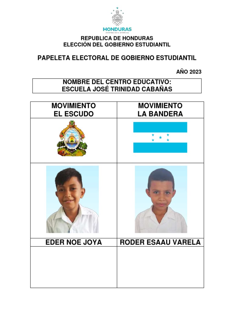 Papeleta Electoral de Gobierno Estudiantil Profe Helen Velasquez | PDF