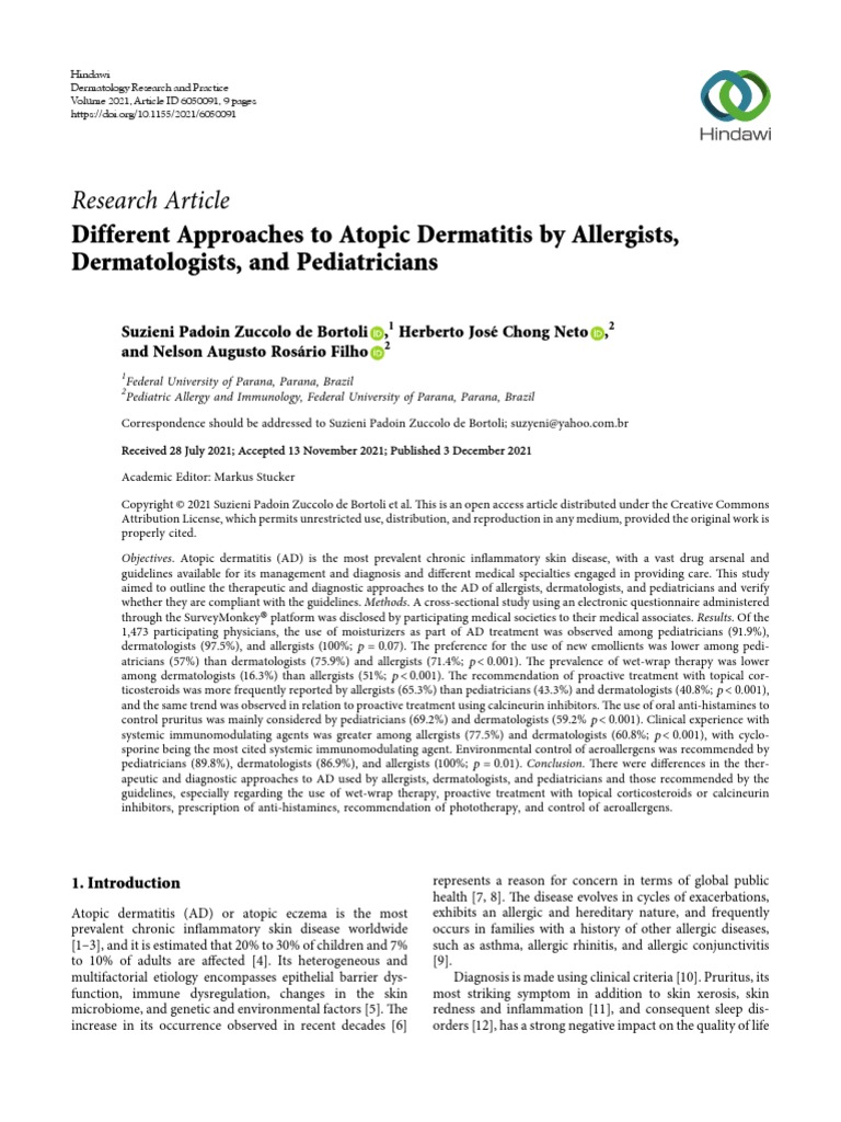 Different Approaches To Atopic Dermatitis by Allergists, Dermatologists ...