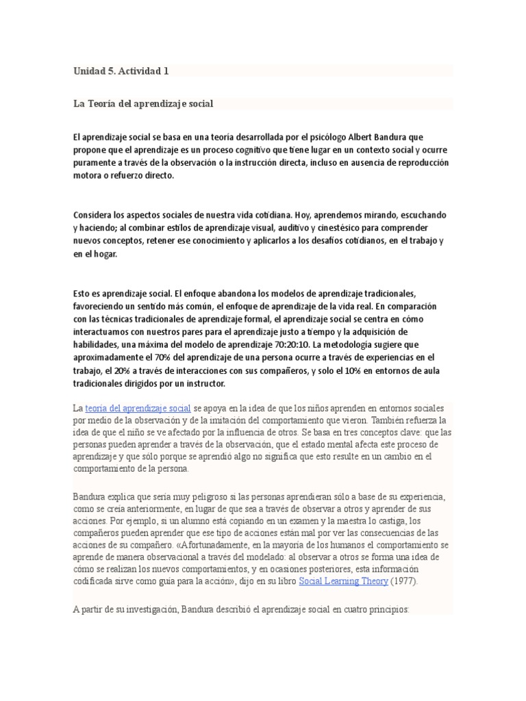 Unidad 5. Actividad 1 | PDF | Aprendizaje | Ciencia cognitiva