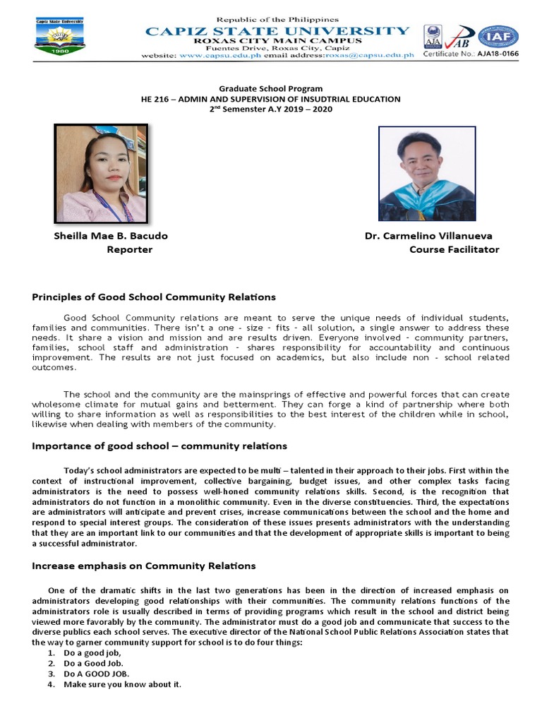Chapter 18 - Principles of Good School Community Relations. | PDF ...