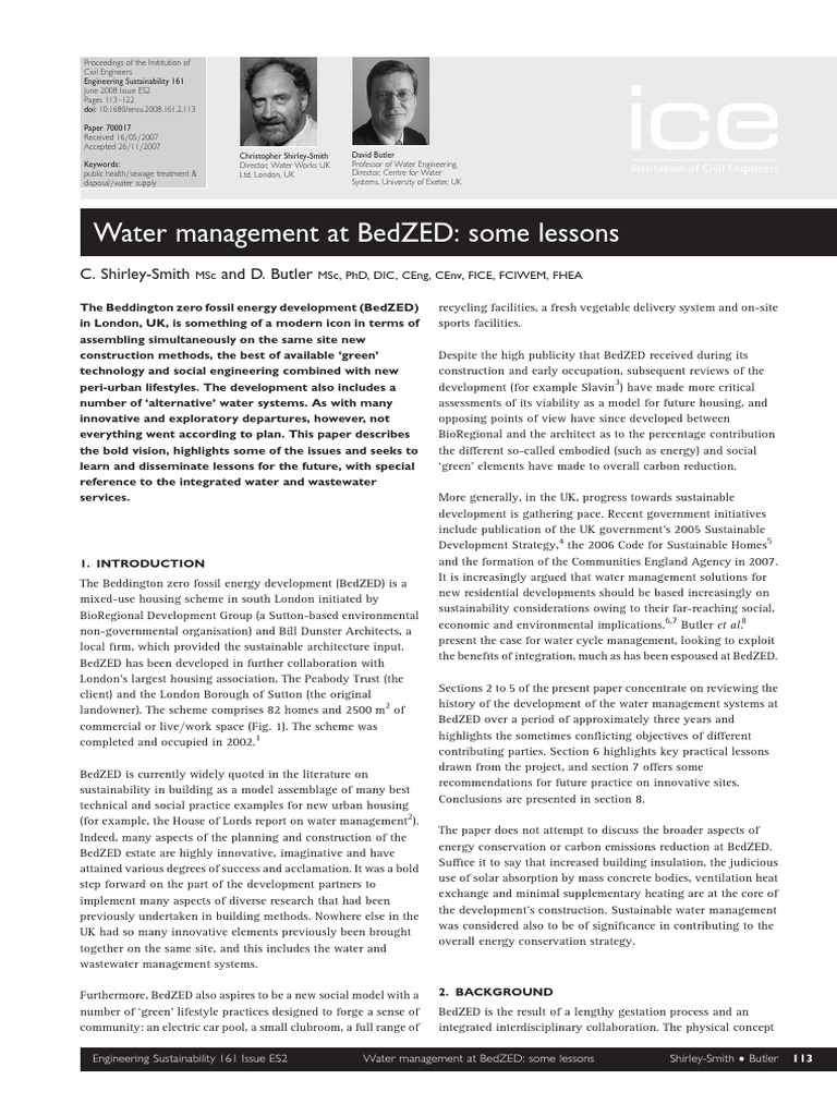 Water Management at BedZED Some Lessons | PDF