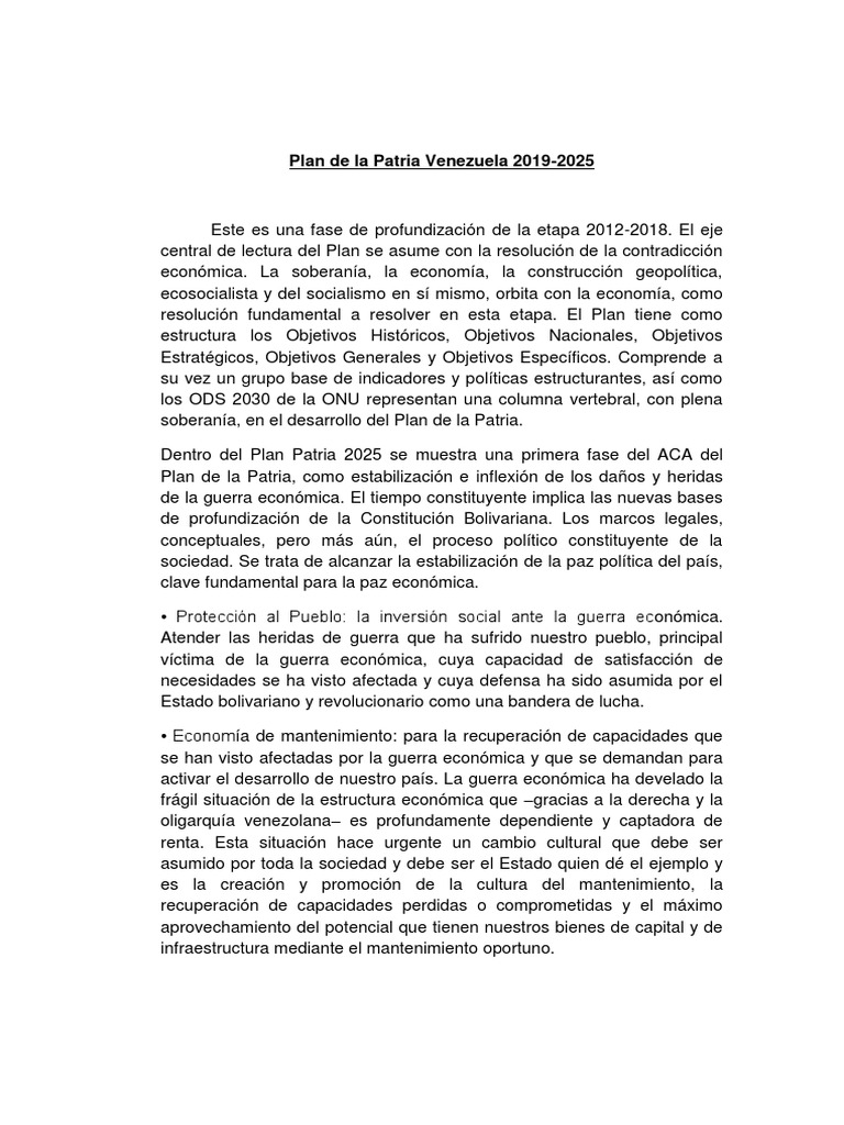 Plan de La Patria Venezuela 2019 | PDF | Democracia | Ideologías políticas