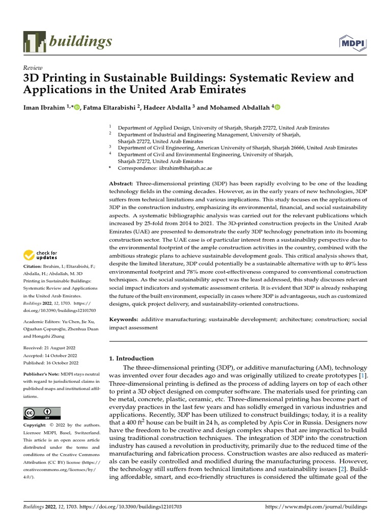Buildings 12 01703 v2 | PDF | 3 D Printing | Sustainability