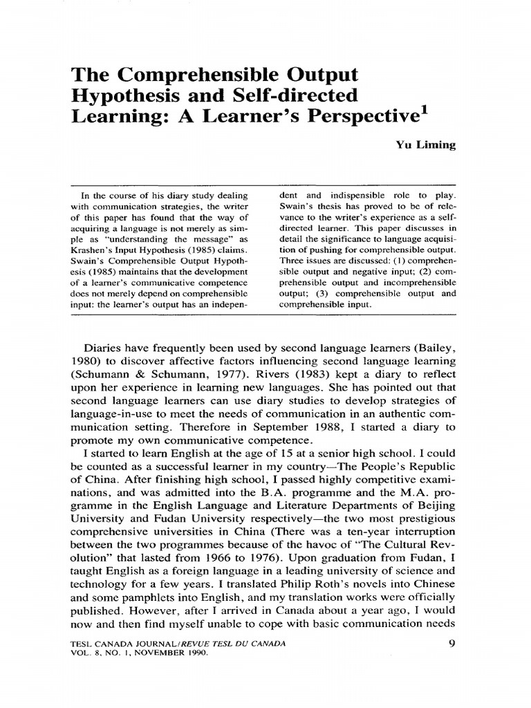The Comprehensible Output Hypothesis and Self-Directed Learning: A ...