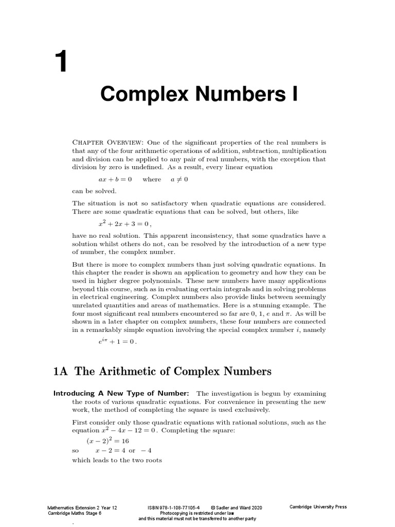 Complex Numbers Ext 2 Yr 12 | PDF | Quadratic Equation | Numbers