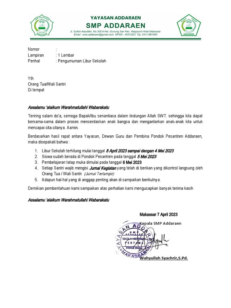 Surat Edaran SMP | PDF