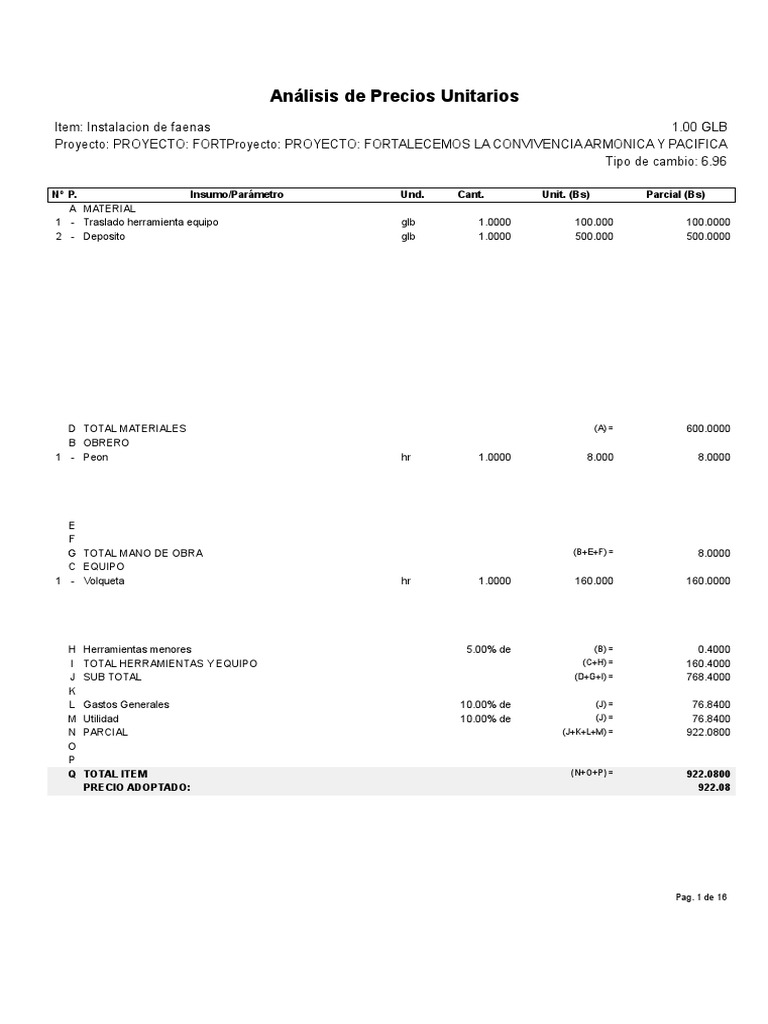 Analisis de Precio Unitario | PDF | Ingeniería de Edificación | Ingeniero civil