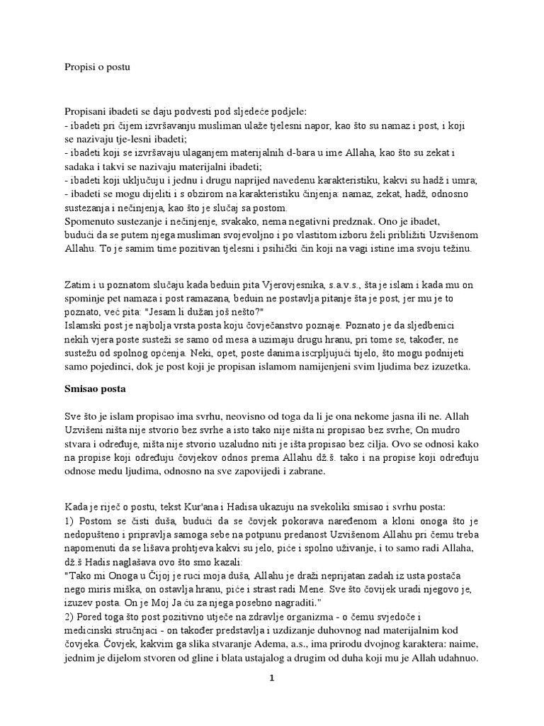 Propisi o Postu | PDF