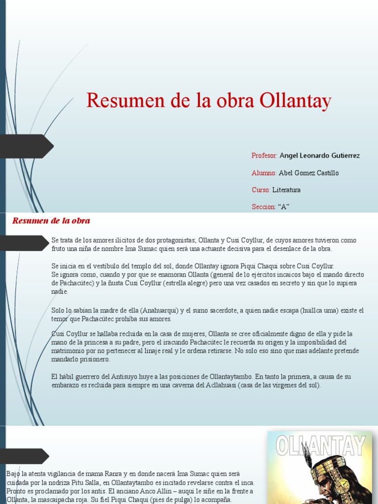 Resumen de La Obra Ollantay | PDF | Andes | Imperio Inca