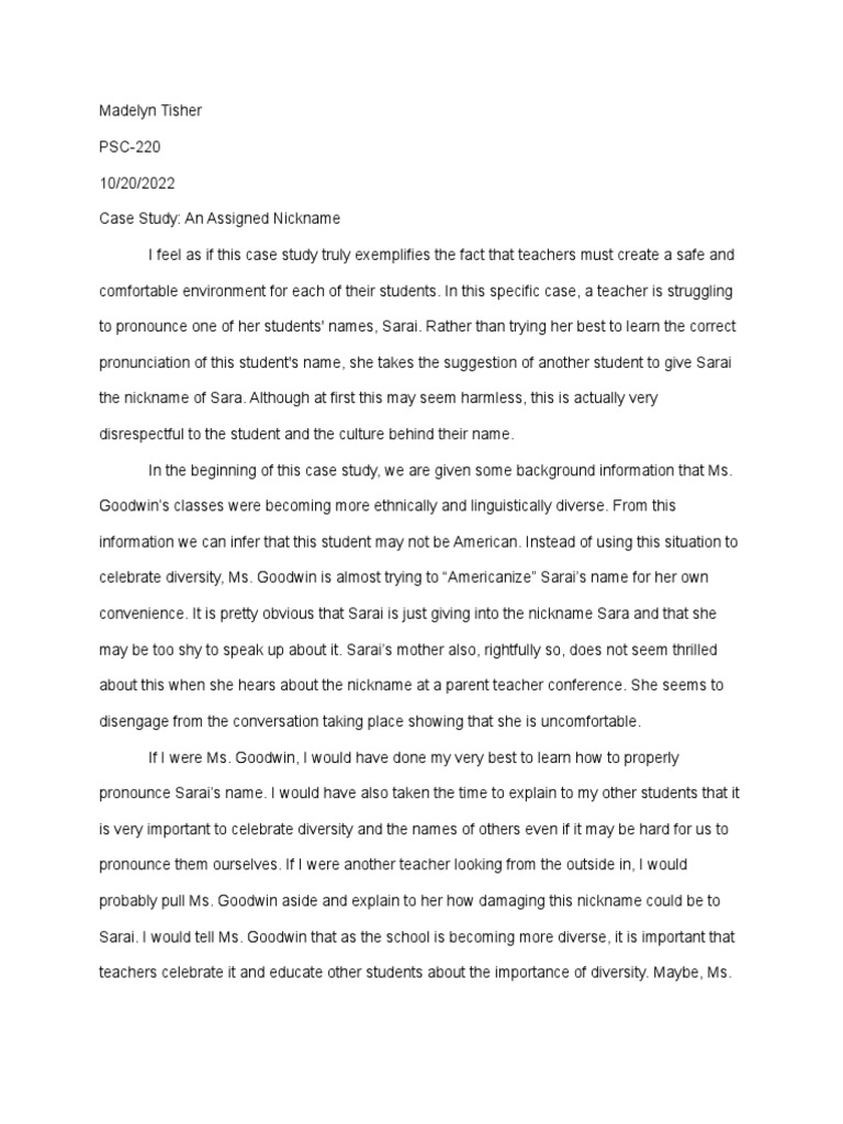 Case Study An Assigned Nickname | PDF