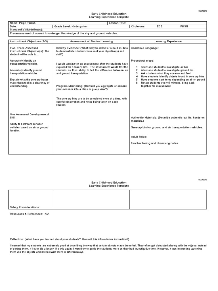 Ece Final Lesson Plan Template-2 | PDF | Educational Assessment | Early ...