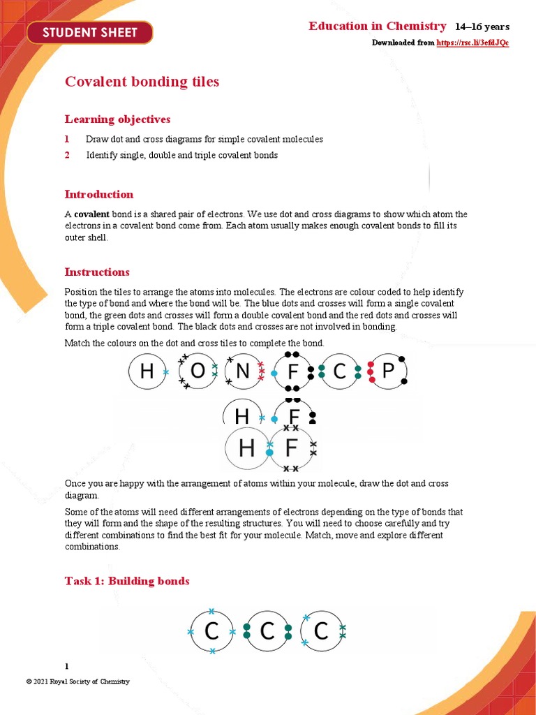 Covalent Bonding Tiles: Learning Objectives | PDF | Chemical Bond ...