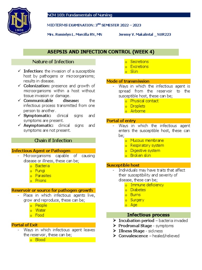 NCM 103 Fundamentals Nursing Exam | PDF | Infection | Pathogen