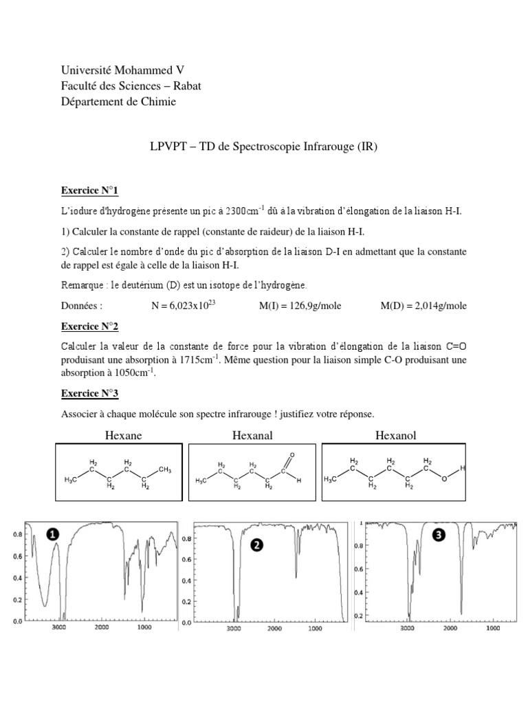 LPVPT TD N°1 de Spectroscopie Infrarouge | PDF