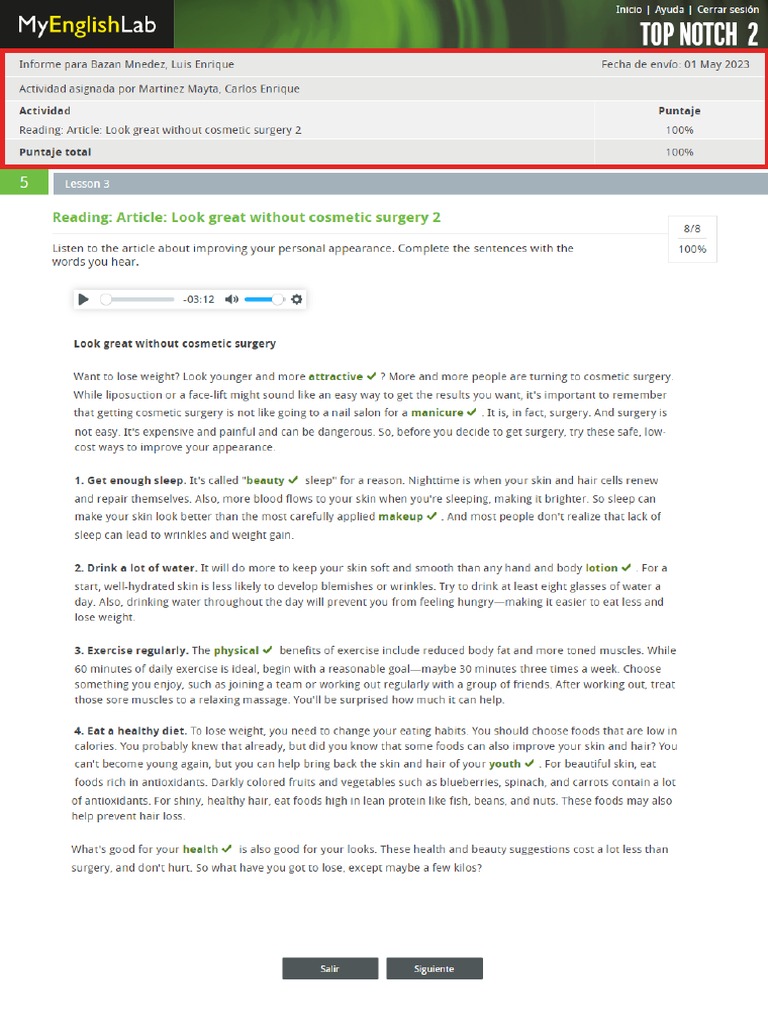 Reading: Article: Look Great Without Cosmetic Surgery 2 - Lesson 3 Unit ...